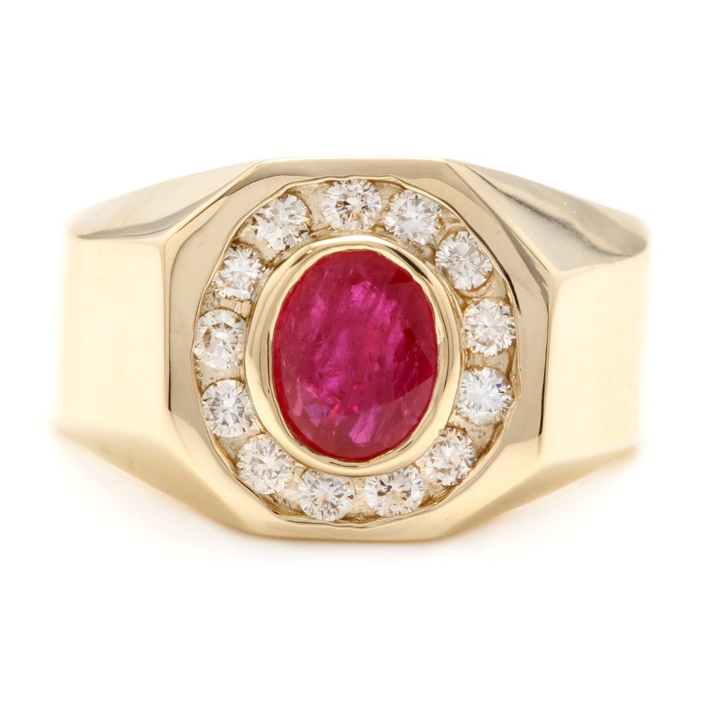 3.00 Ct Ruby & Diamond 14ky Gold Men's Ring - Gem